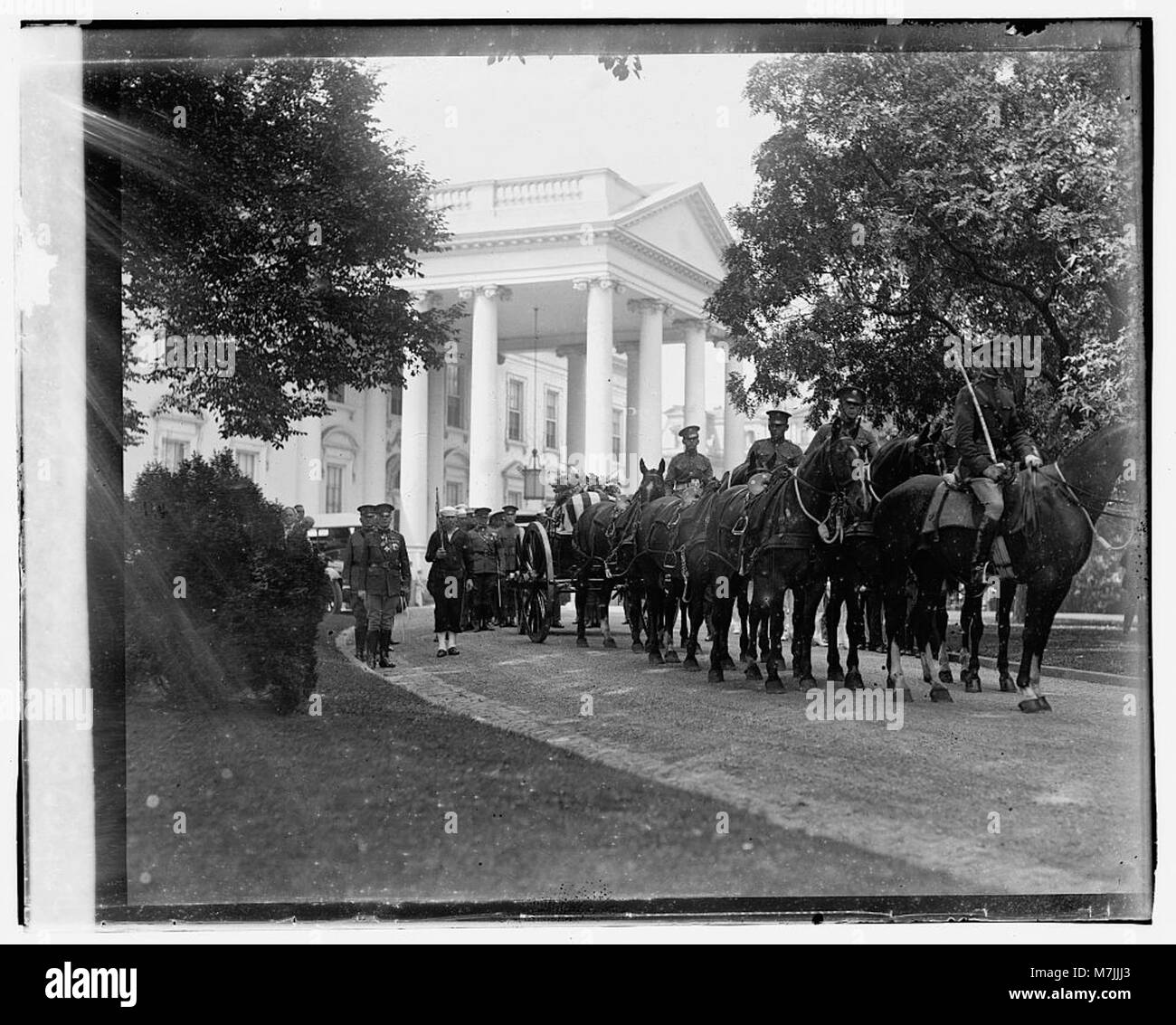 A photograph capturing the funeral of President Warren G. Harding ...