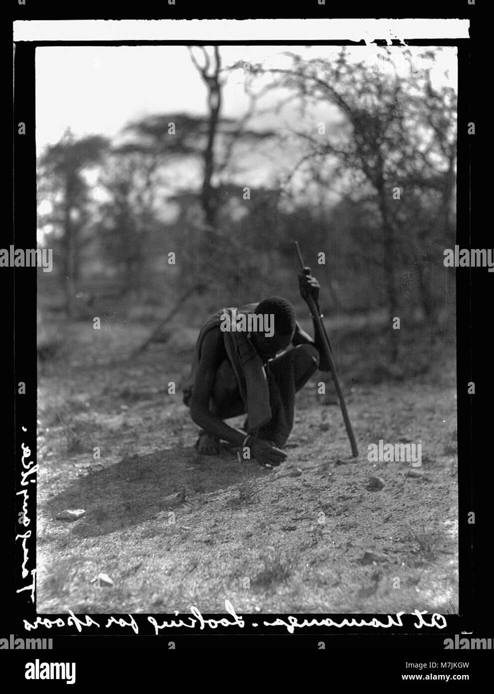 A photograph showing a native tracker in Kenya’s Namanga game reserve ...