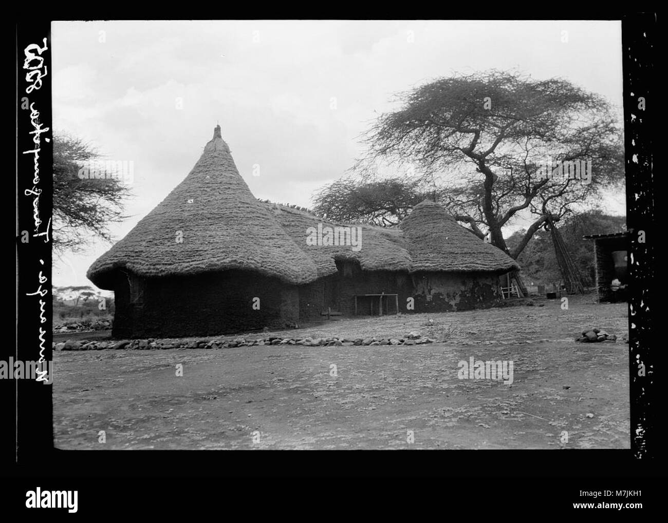 A view of typical native huts in Namanga, located in the southern game ...