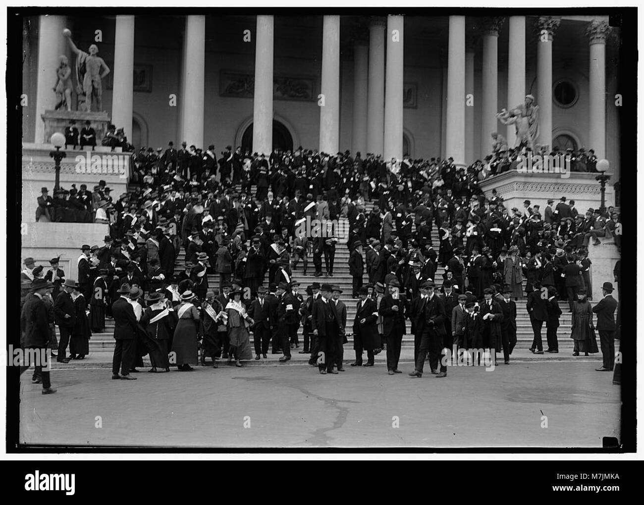 This photograph shows pacifists gathered on the steps of the U.S ...