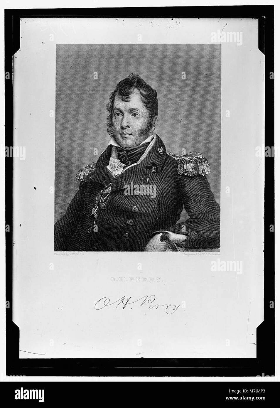 This engraved portrait depicts Commodore Oliver Hazard Perry, a key ...