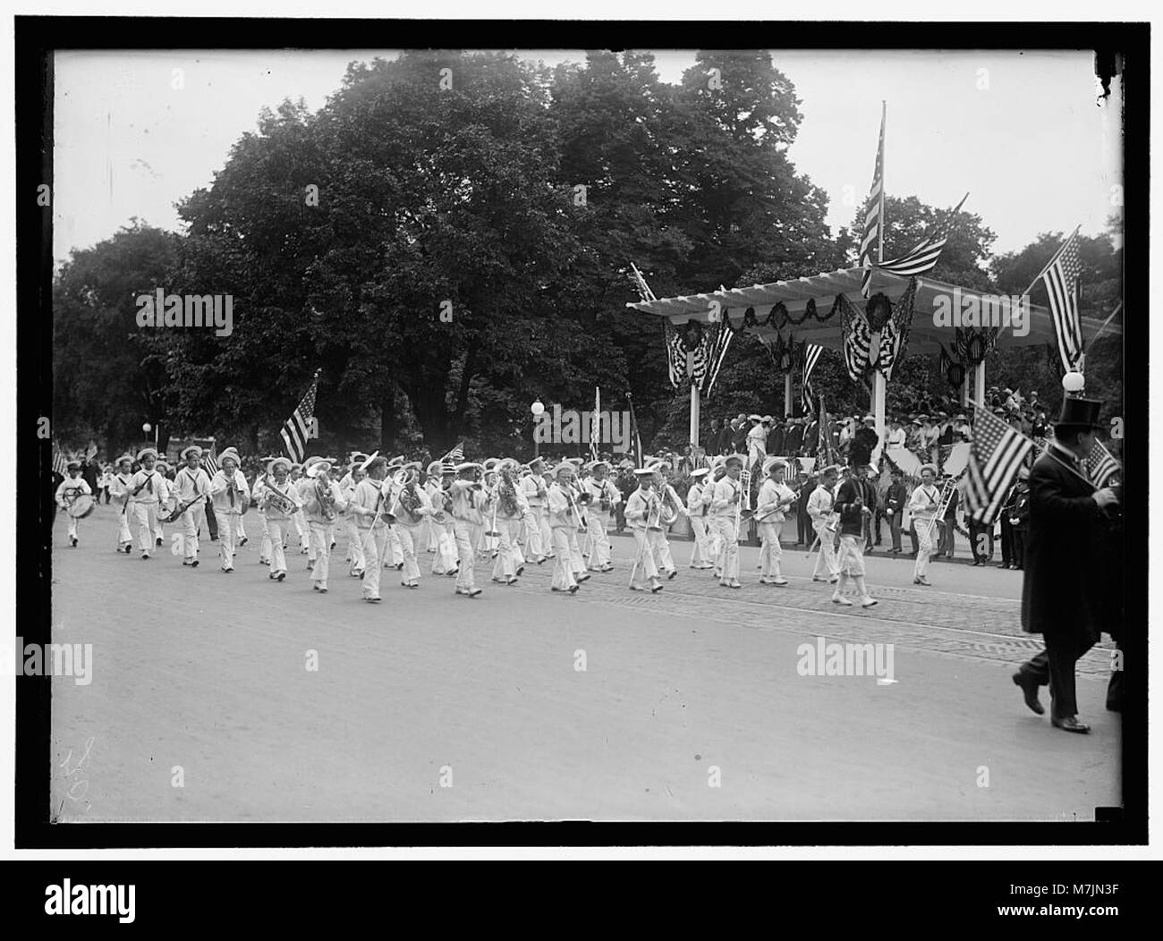 A photograph of the reviewing stand during a Preparedness Parade ...