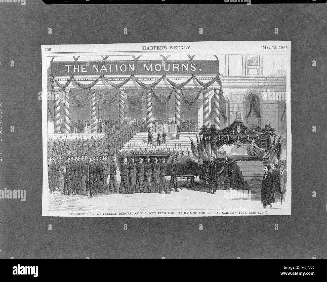 A historical moment during President Abraham Lincoln's funeral, showing ...