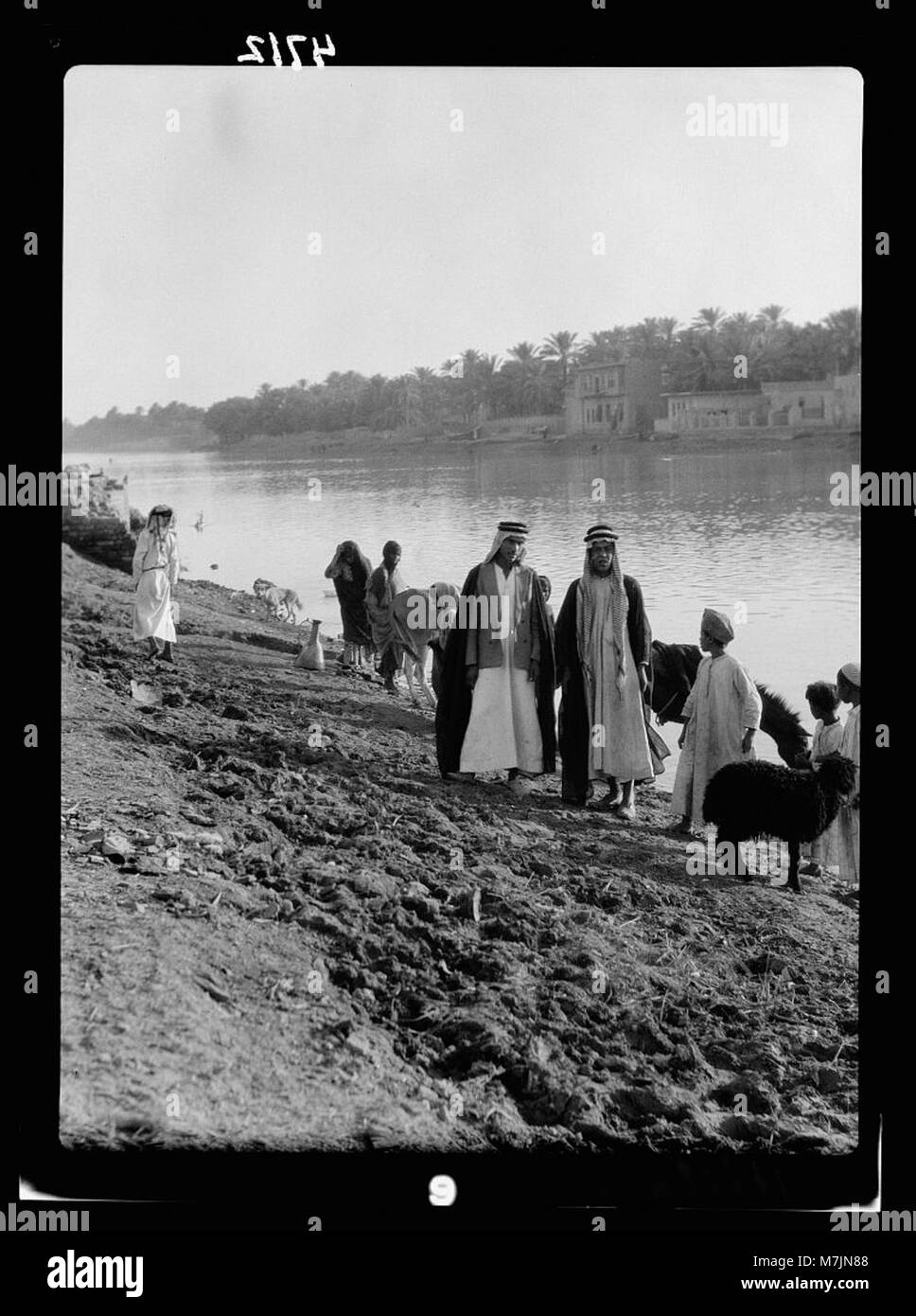 A photograph depicting river scenes along the Euphrates River at Hilla ...