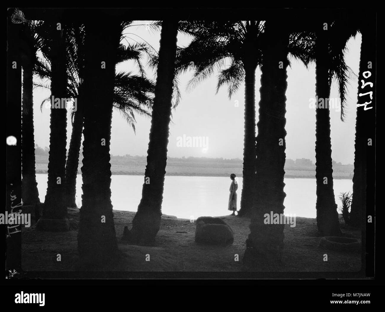 A view of the Euphrates River near Hilla, Iraq, with the sunrise ...