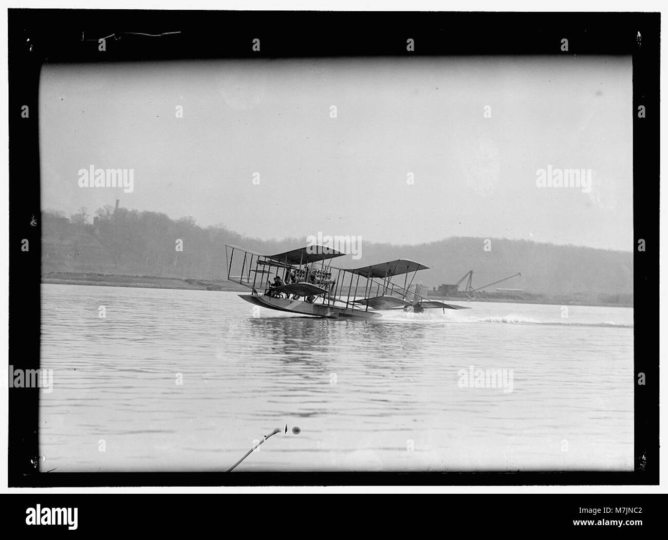 A historic photograph of the Richardson Tandem Biplane hydroplane ...