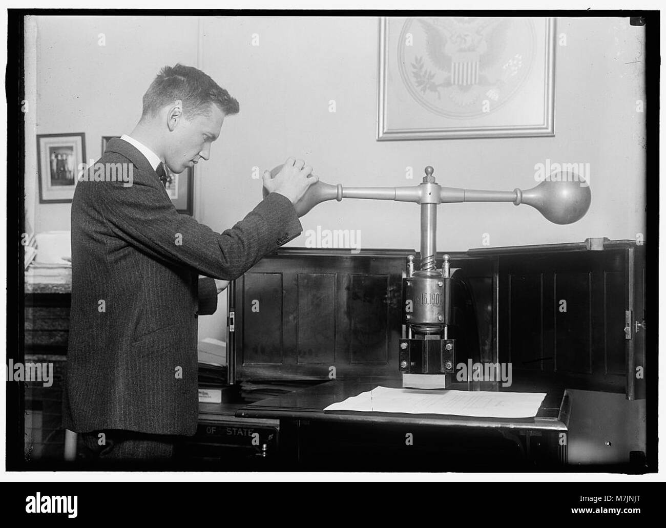 A photograph showcasing the Seal of the United States at the State ...