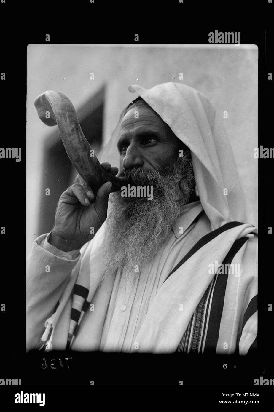 This image depicts a Shofar, a traditional Jewish Sabbath horn, used by ...