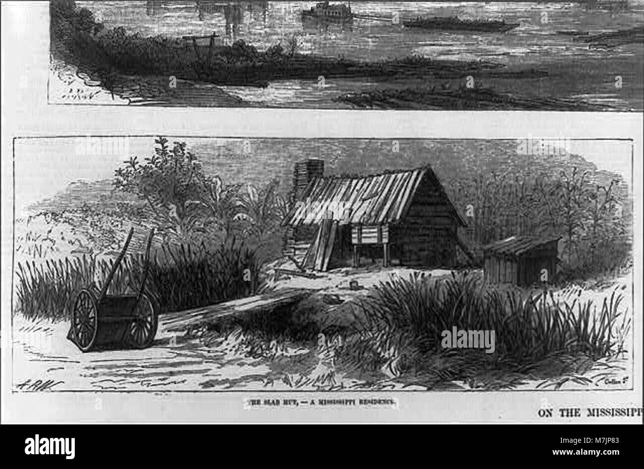 A depiction of a slab hut, a common type of residence in the ...