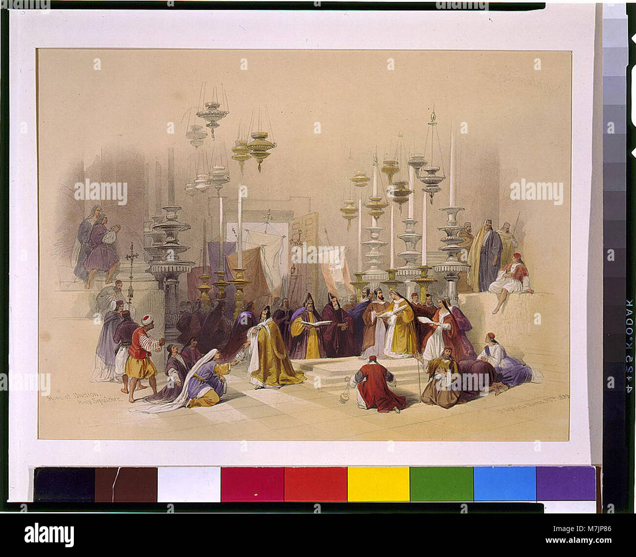 This image by David Roberts shows the Stone of Unction in the Holy ...