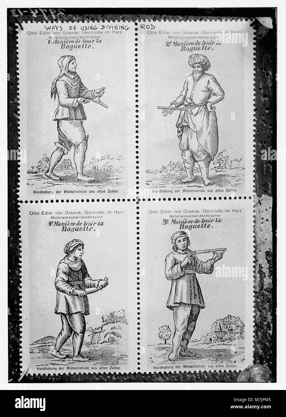 This image illustrates the practice of using a divining rod, a tool ...