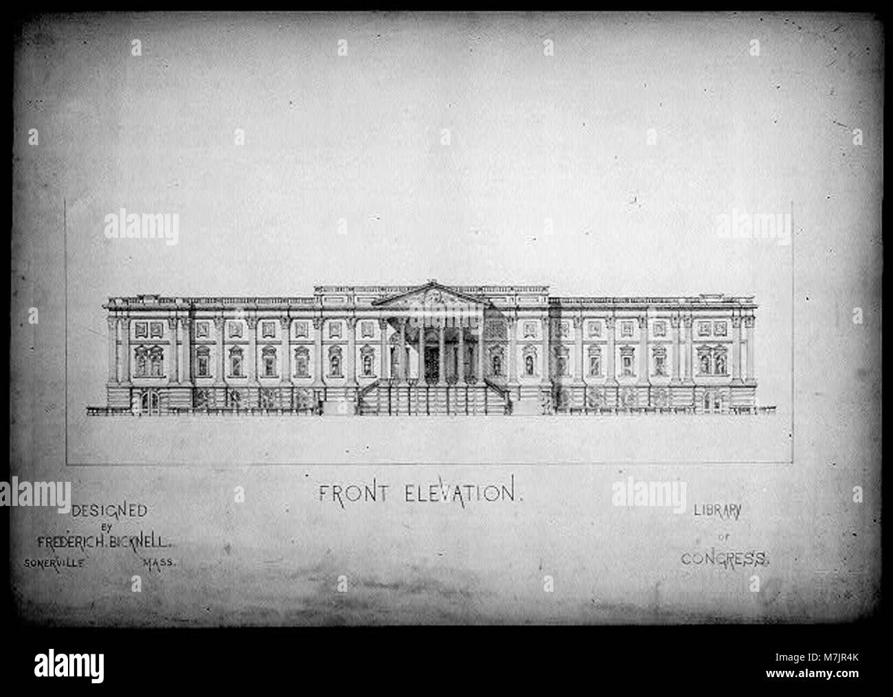 A front elevation view of the Library of Congress, showcasing the ...