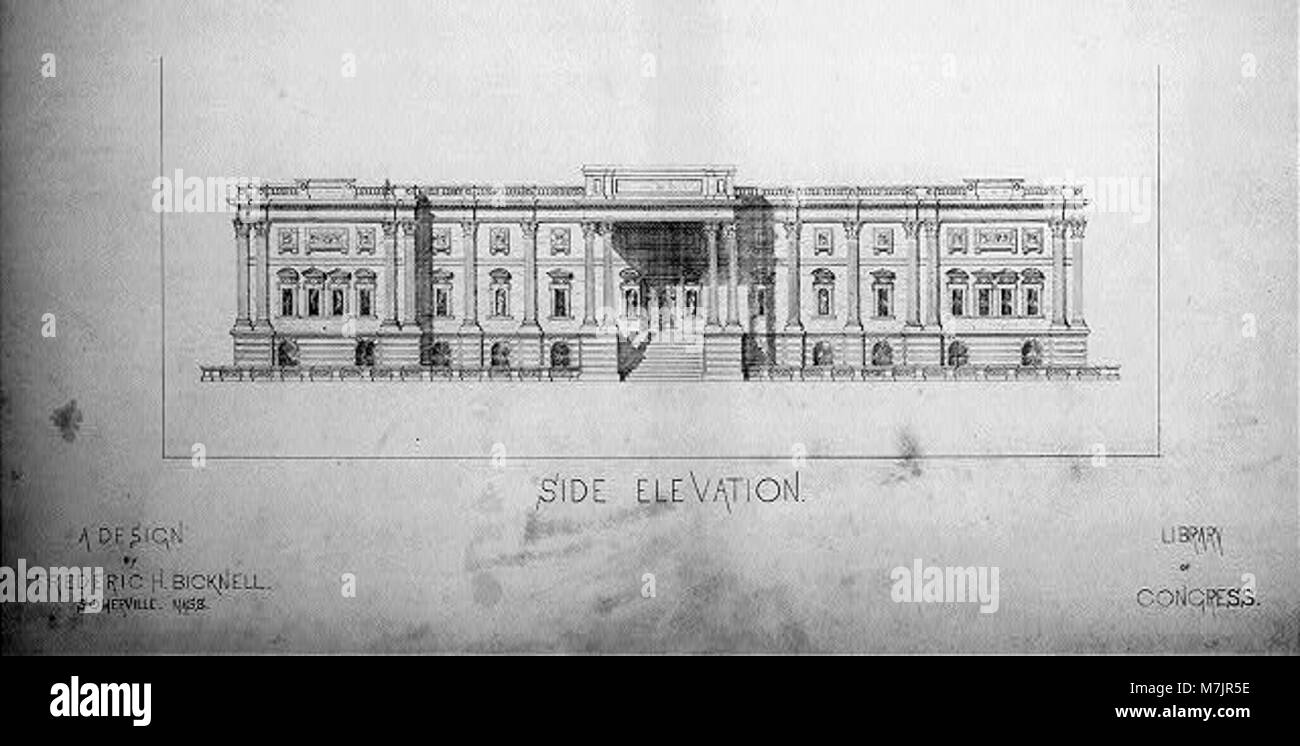 This image shows the side elevation of the Library of Congress in ...