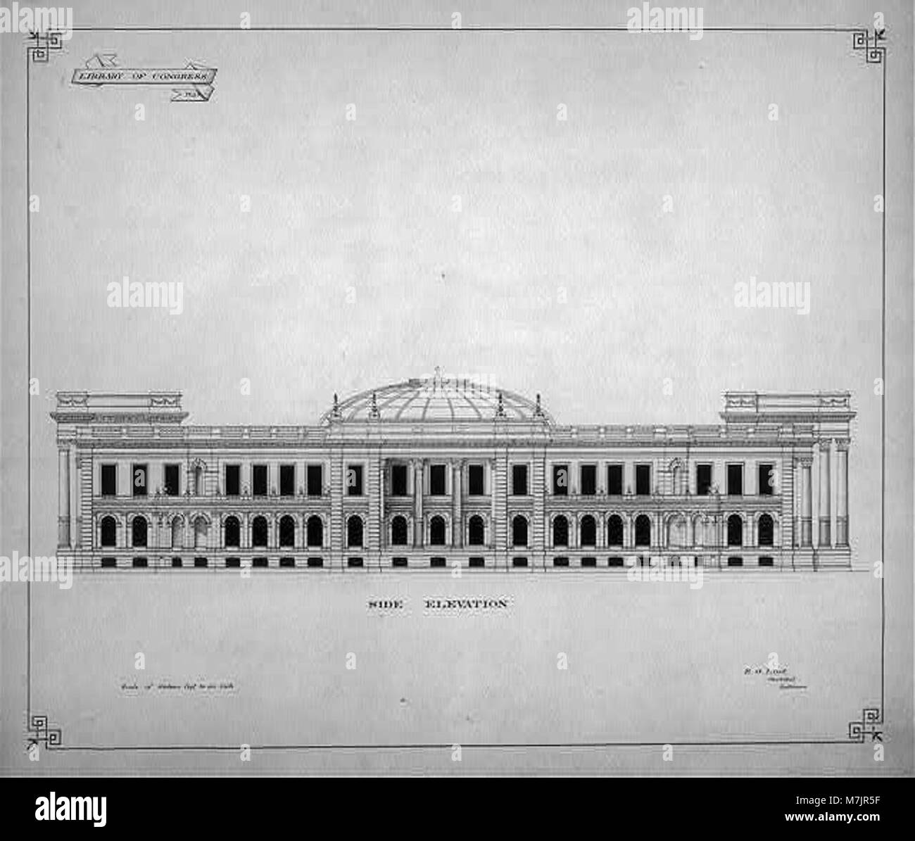 This image shows the side elevation of the Library of Congress in ...