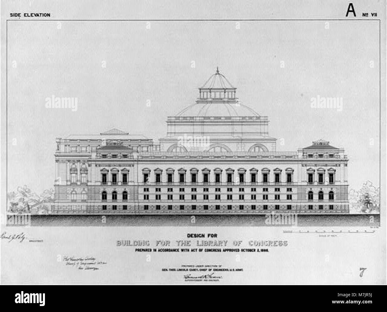 This image depicts the side elevation of the Library of Congress in ...