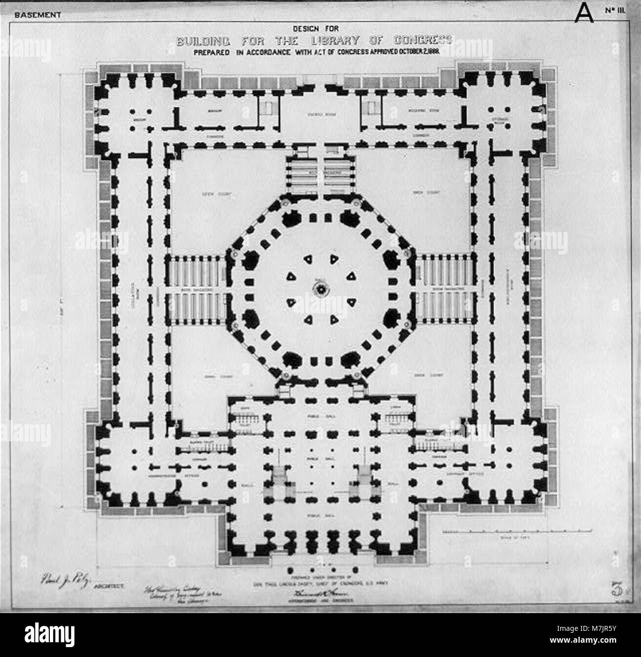 A technical drawing of the basement layout of the Library of Congress ...