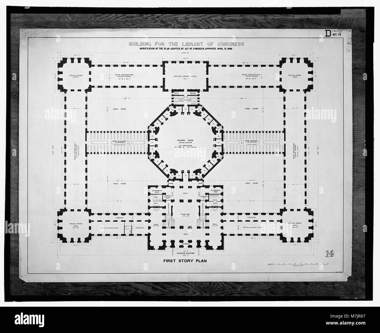 This image shows the first-story plan of the Library of Congress in ...