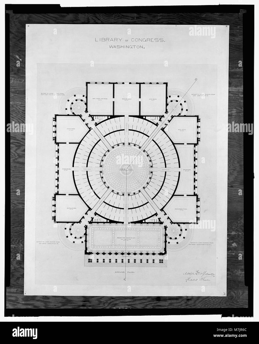 A floor plan of the Library of Congress in Washington, D.C., depicting ...