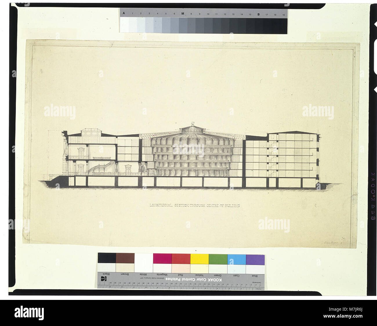 A detailed architectural illustration or plan showing the longitudinal ...