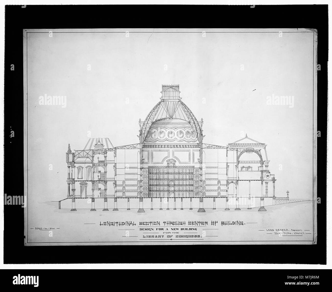 A detailed longitudinal section drawing of the Library of Congress ...