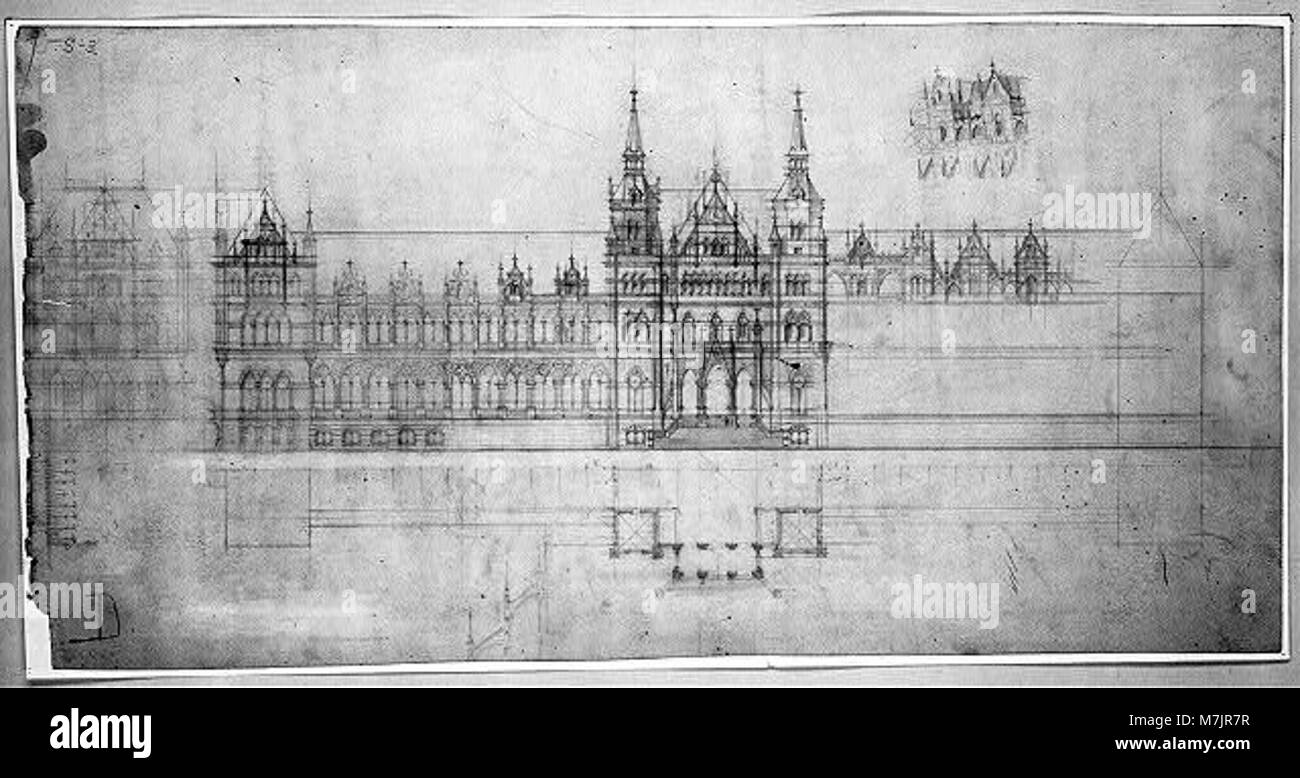 A detailed architectural drawing of the Library of Congress at its ...