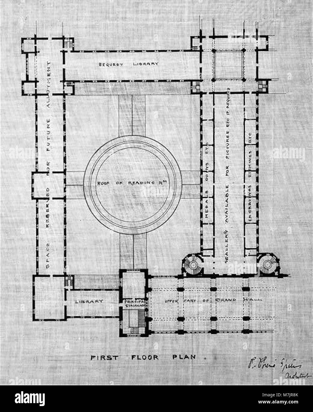 This architectural floor plan shows the first floor layout of the ...