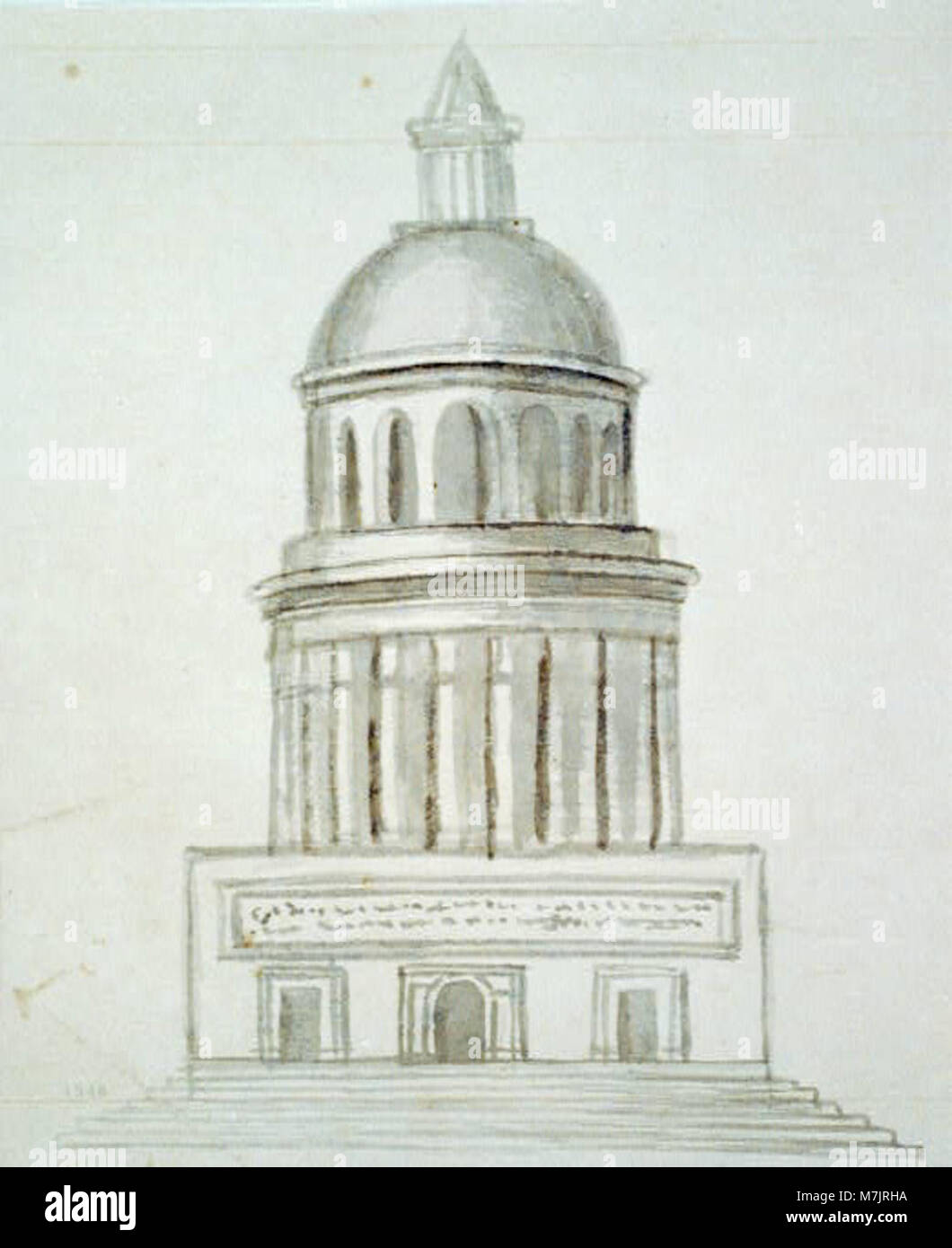 This elevation rendering shows a proposed design for a circular ...