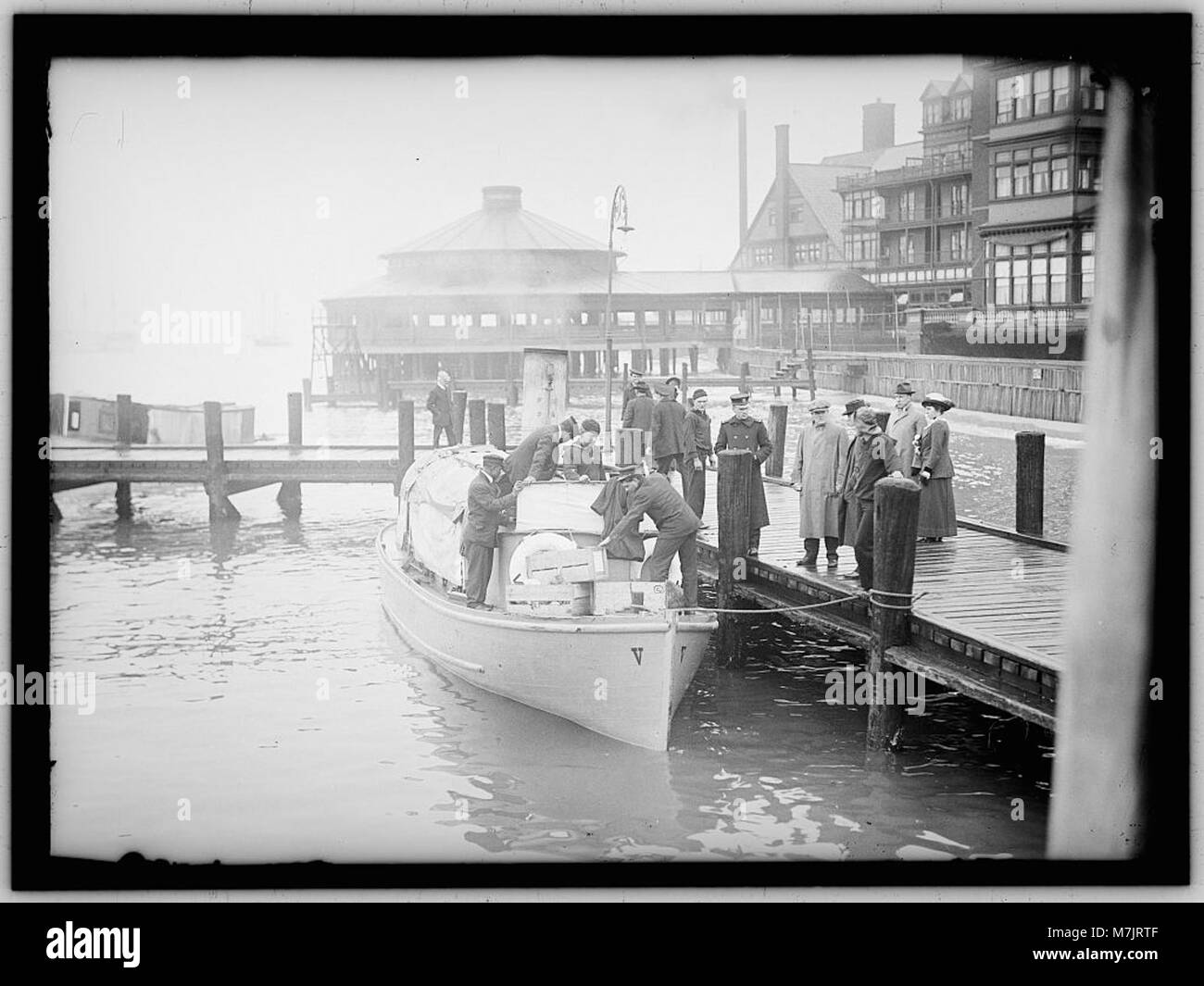 A photograph of the U.S. Navy pier at Old Point Comfort, an important ...