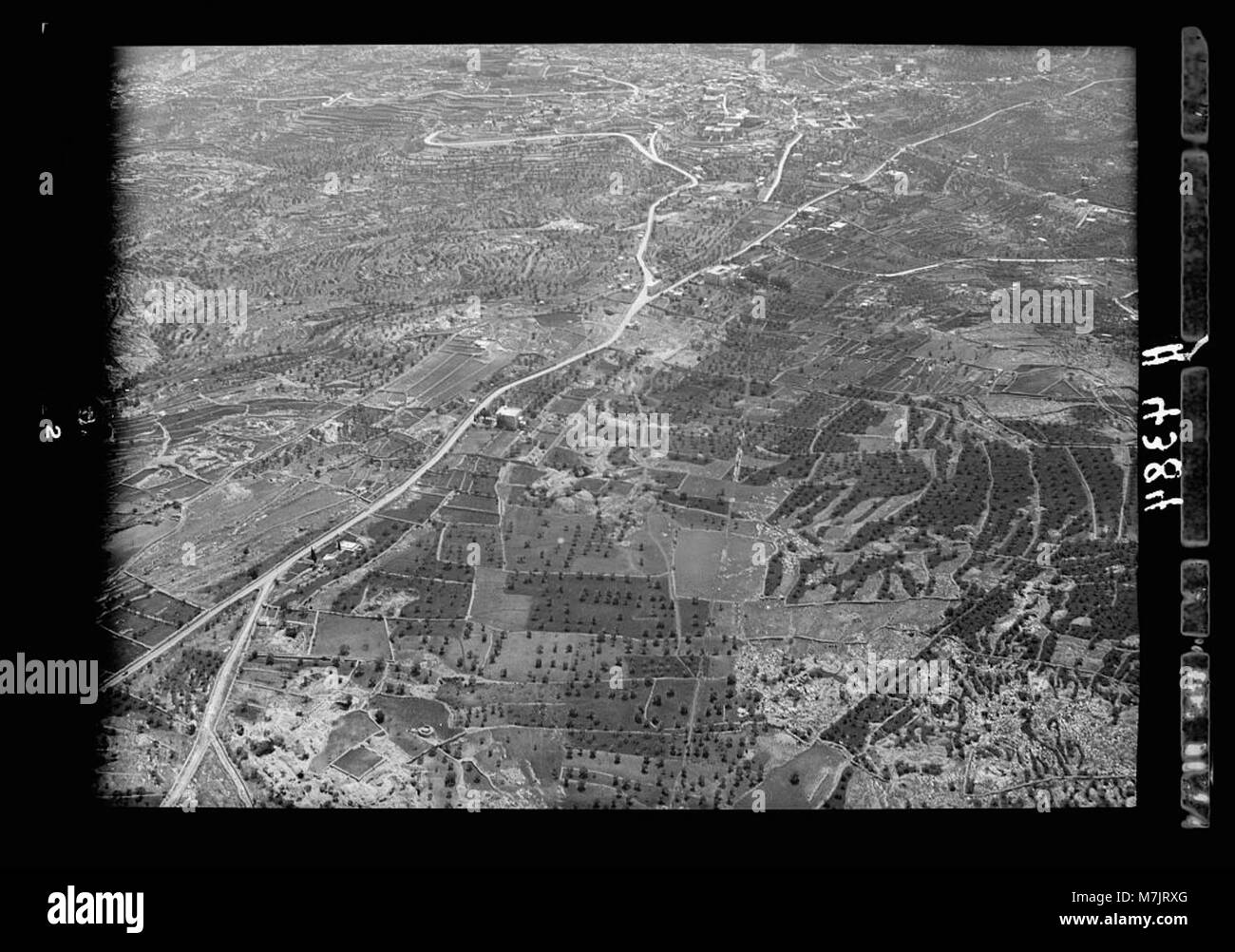 Aerial view of Bethlehem and its surroundings, with a focus on the road ...