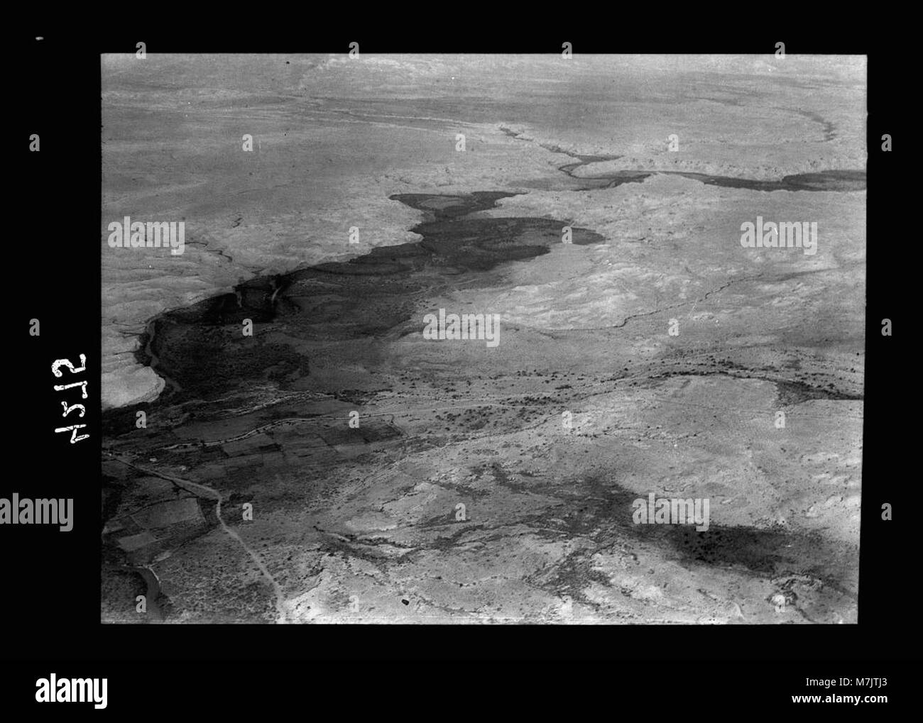 An aerial view of Palestine, flying over the Jordan Rift and looking ...