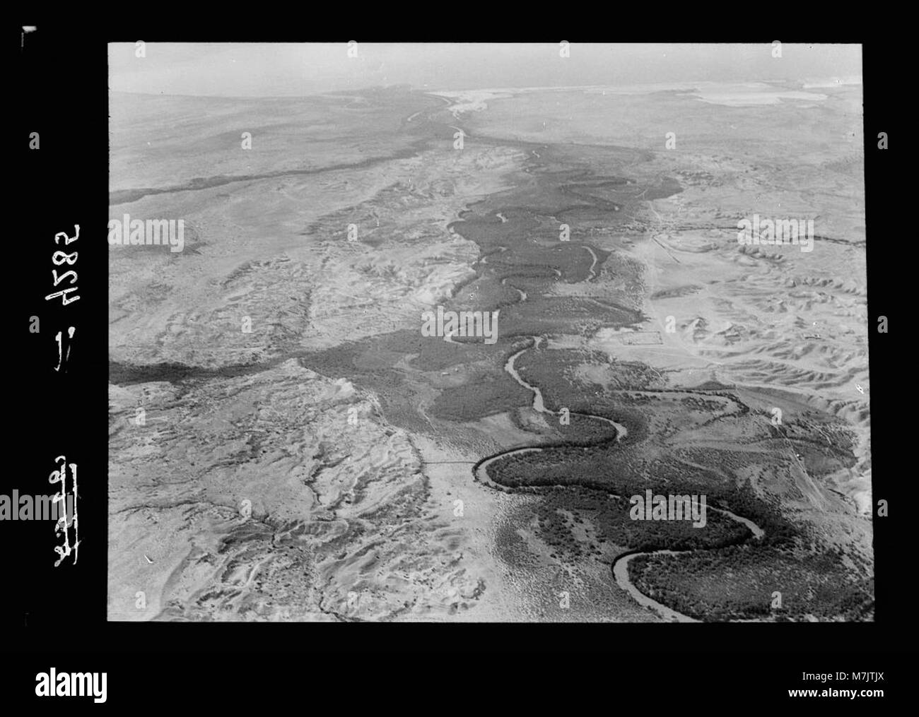 Aerial view of Palestine, flying south over the Jordan Rift and the ...