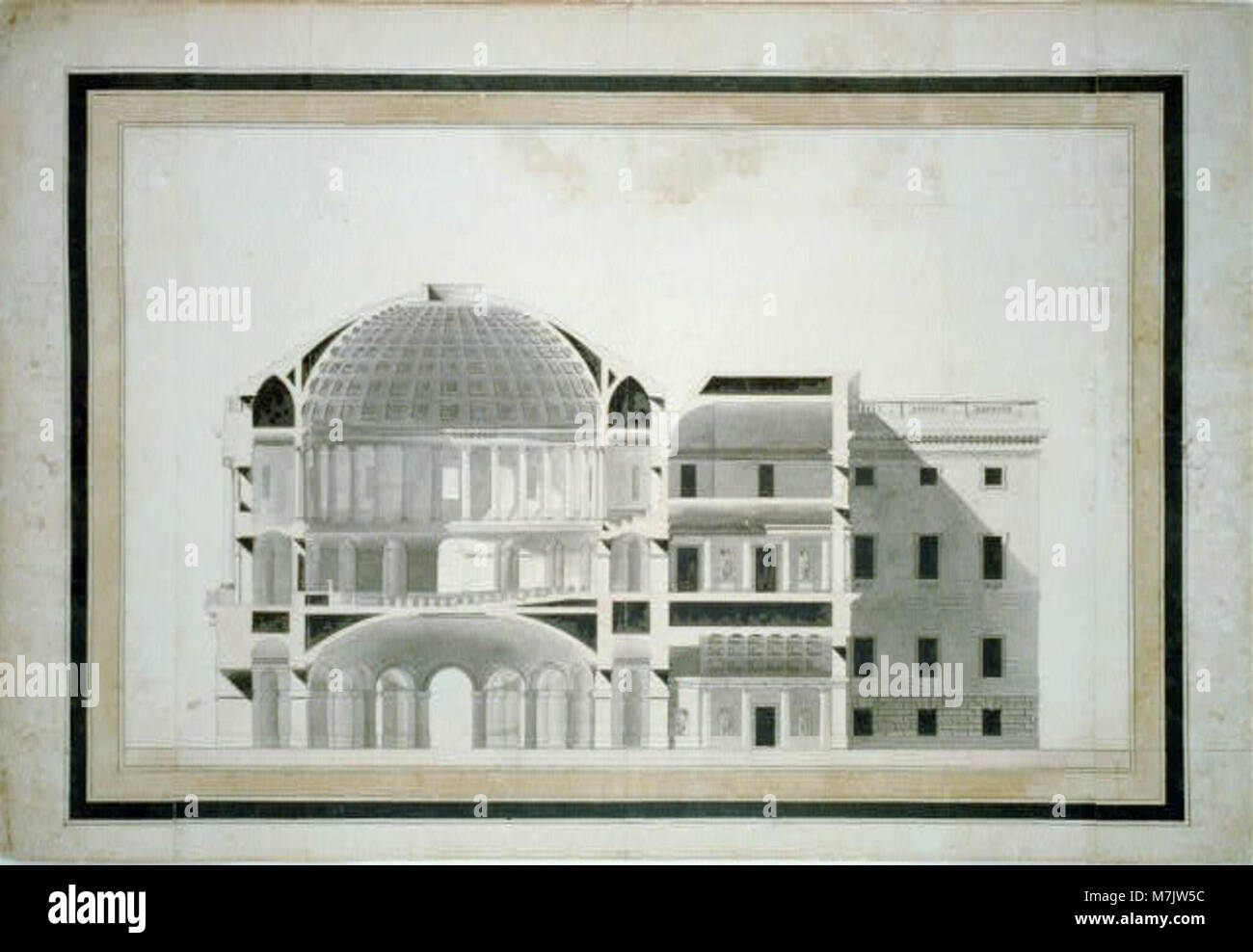 This architectural drawing depicts the section and elevation of the ...