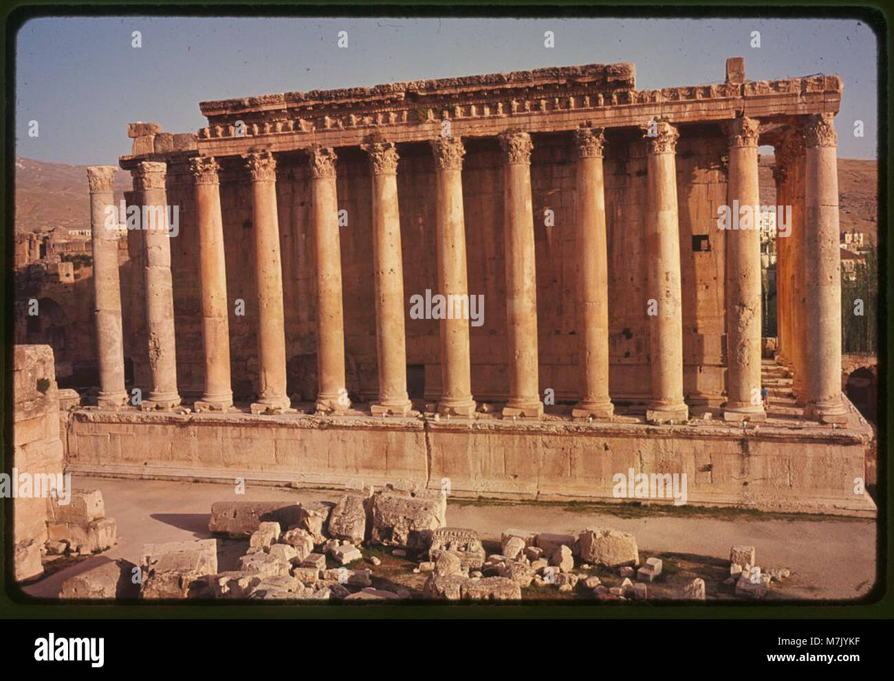 The image features the Temple of Bacchus in Baalbek, Lebanon. This ...