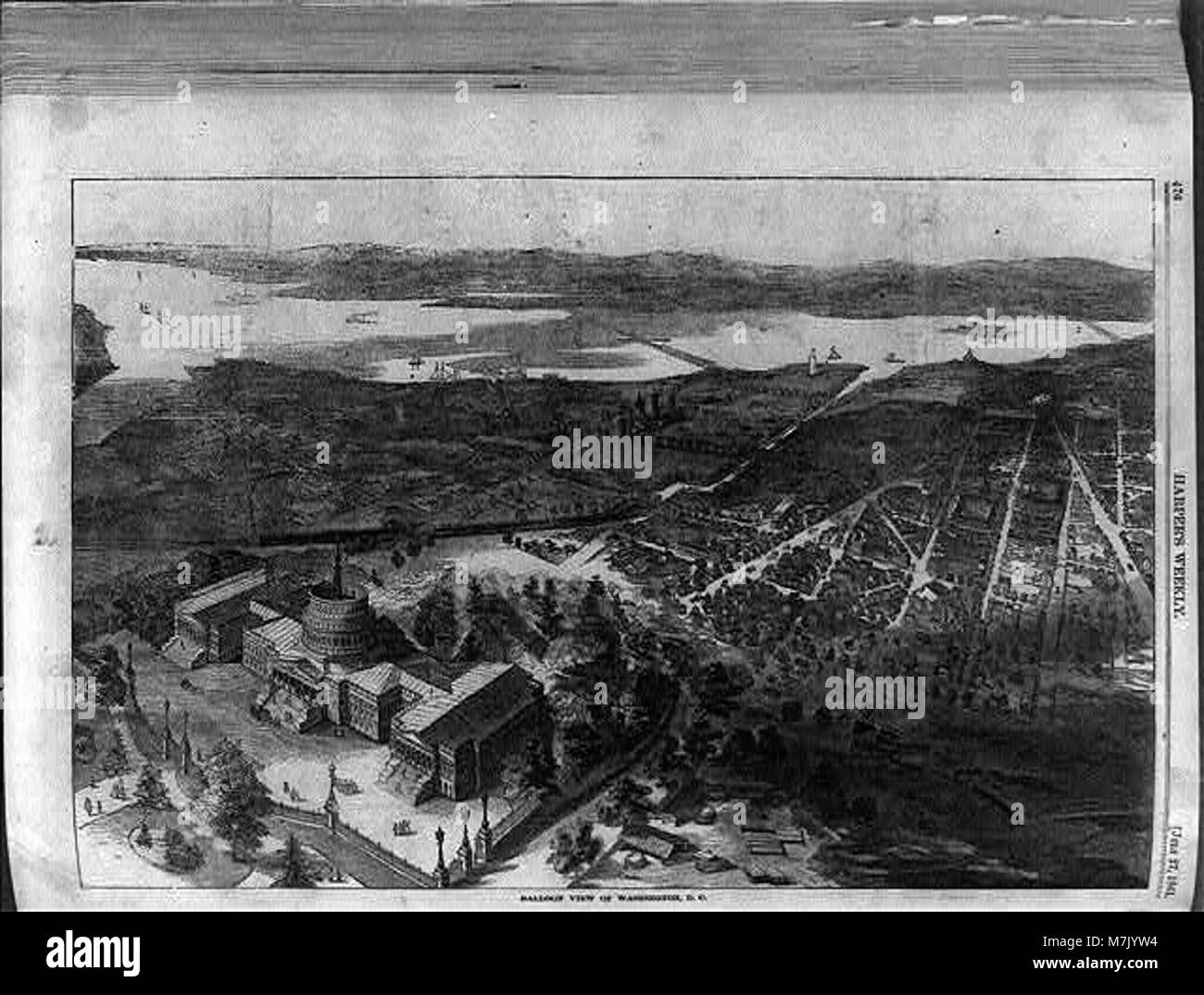 An aerial view of Washington, D.C., taken from a balloon, showcasing ...