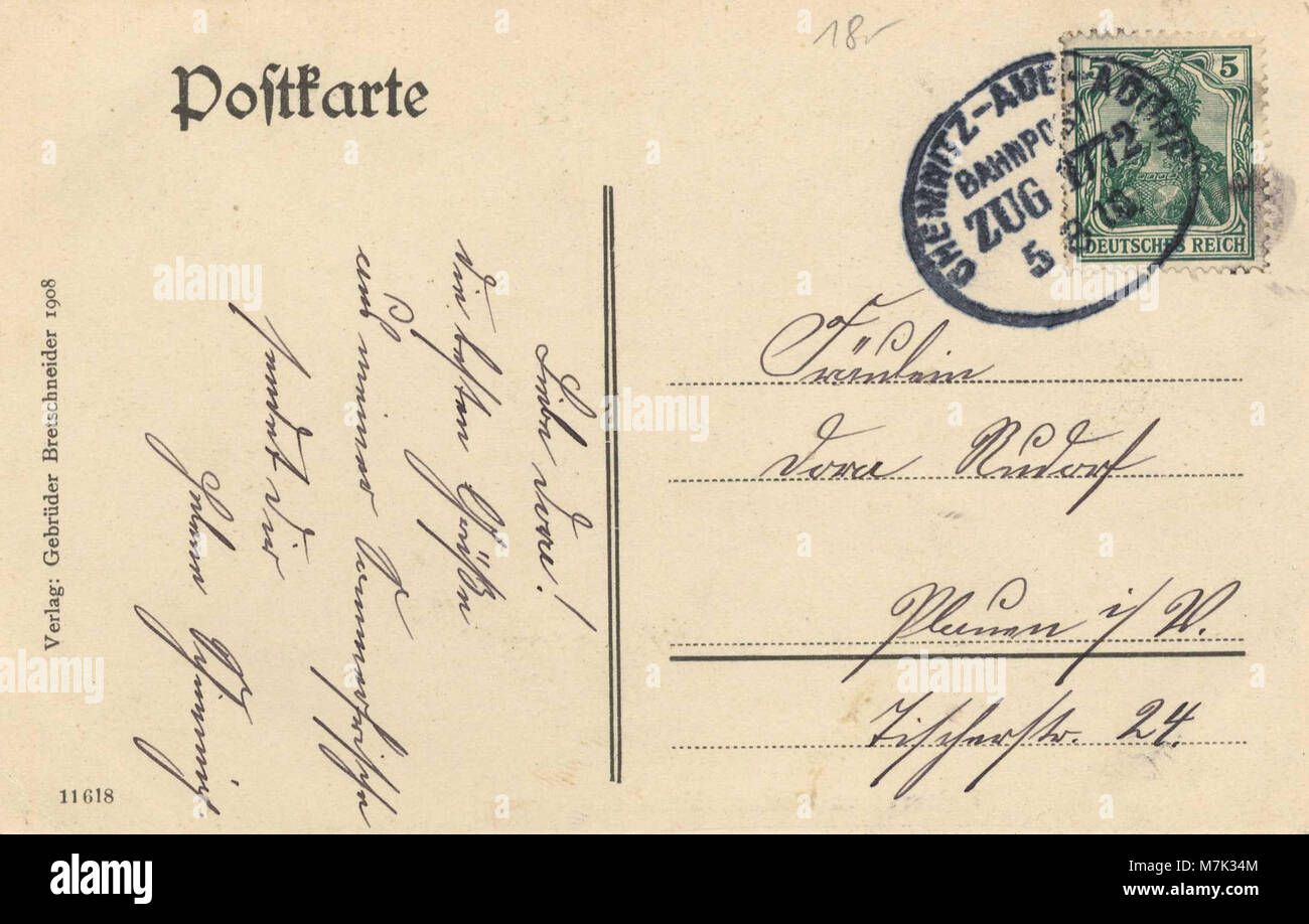 A historical postcard from Markneukirchen, Saxony, showing the rear ...
