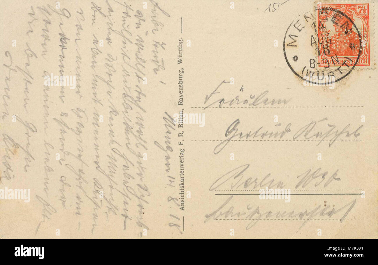 A historical postcard of Mengen, Baden-Württemberg, Germany, showing a ...