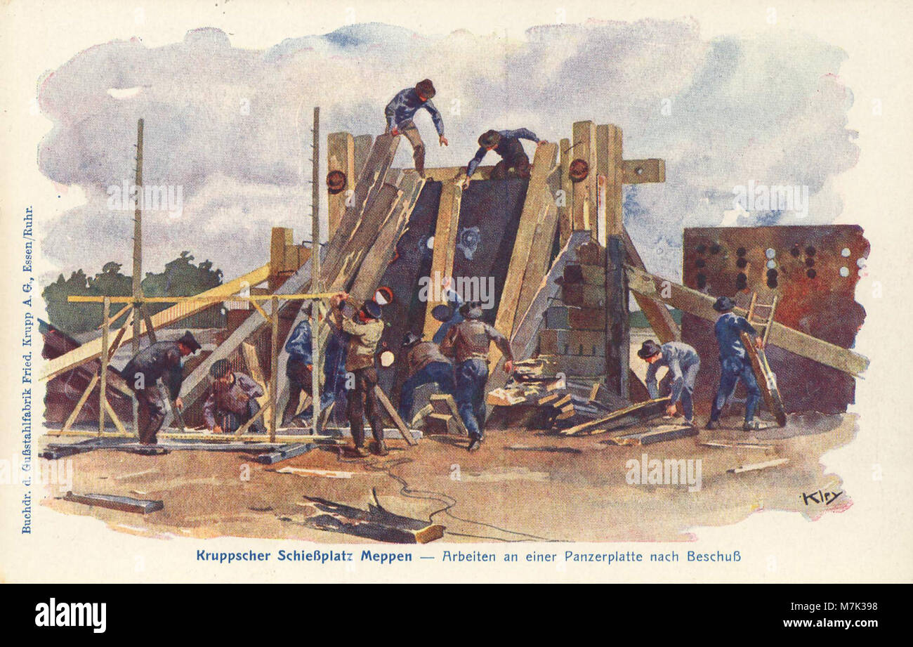 This image depicts workers at the Krupp shooting range in Meppen ...
