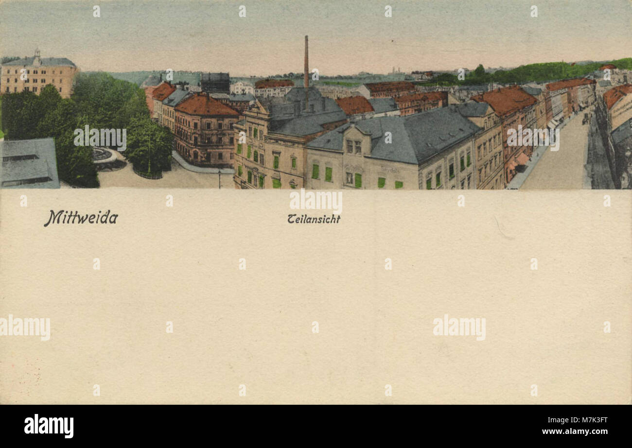 Postcard image of Mittweida, Sachsen, showing the cityscape and notable ...