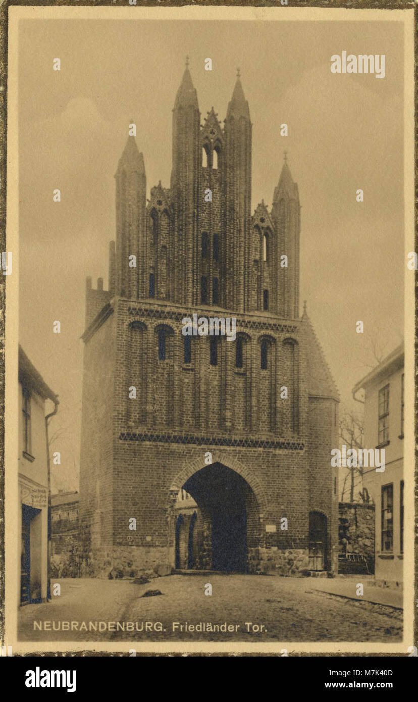 The image shows Friedländer Tor, a historical city gate located in ...