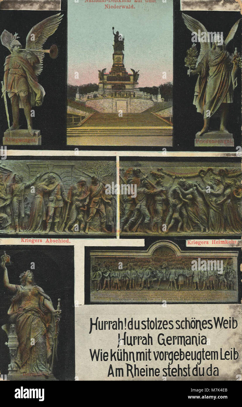 This postcard shows the Niederwald Monument in Hessen, Germany, an ...
