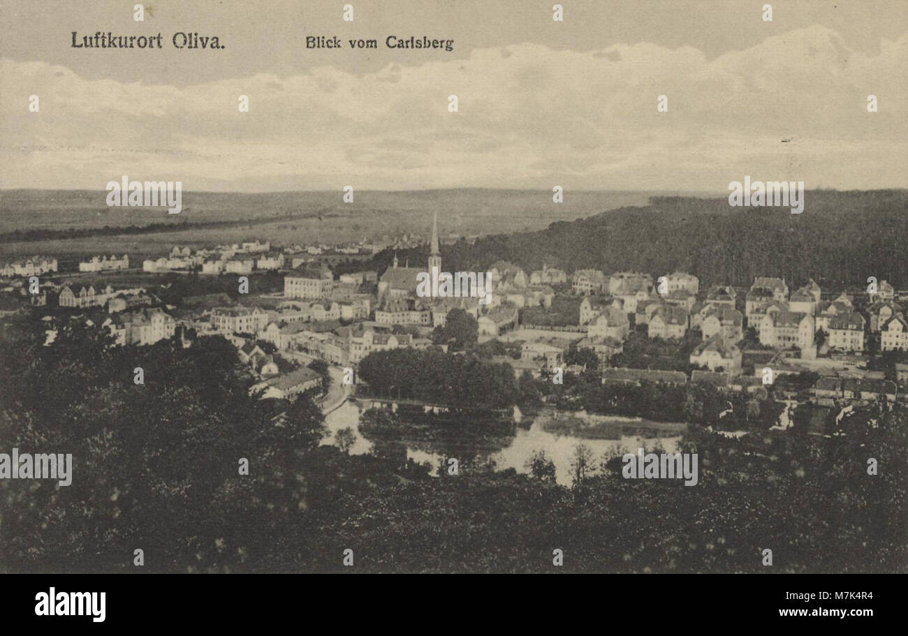 A postcard depicting a view of Oliva, West Prussia, from Karlsberg ...