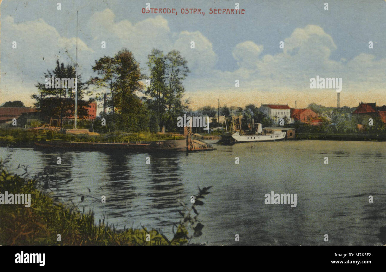 A postcard image of Osterode, East Prussia, featuring the scenic view ...