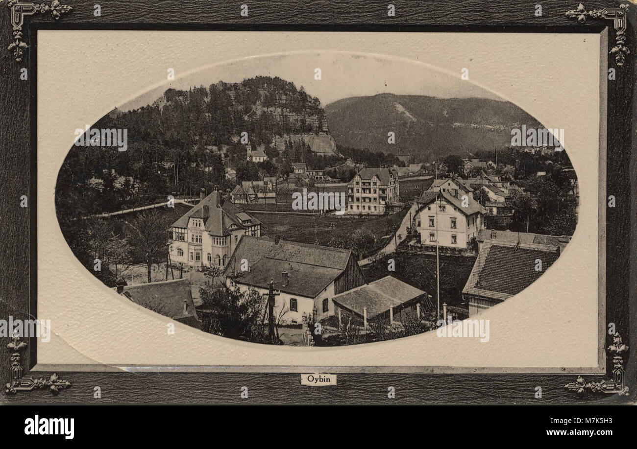 A vintage postcard showing a view of Oybin in Saxony, Germany. The ...