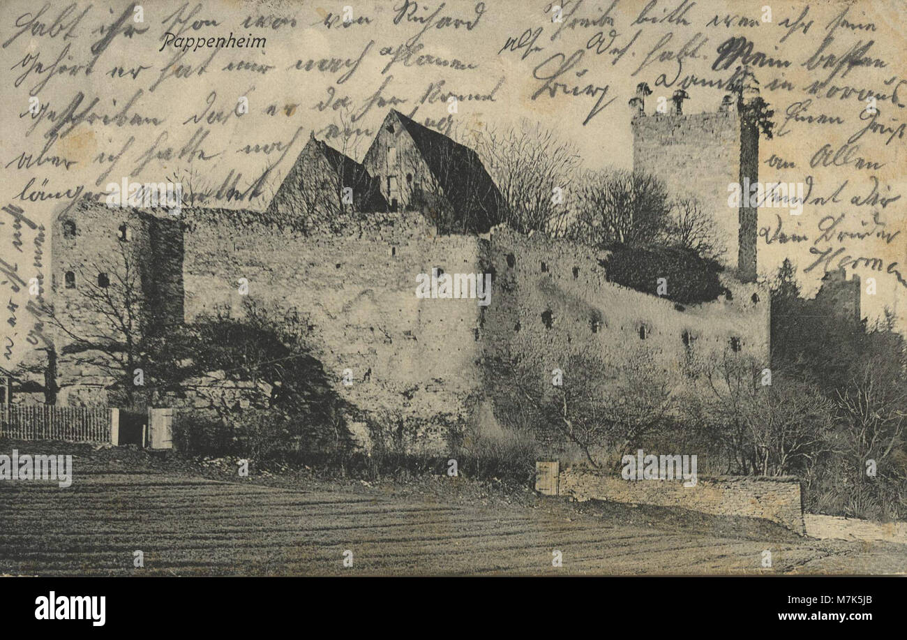 Pappenheim Castle in Bavaria is depicted in this historical postcard ...