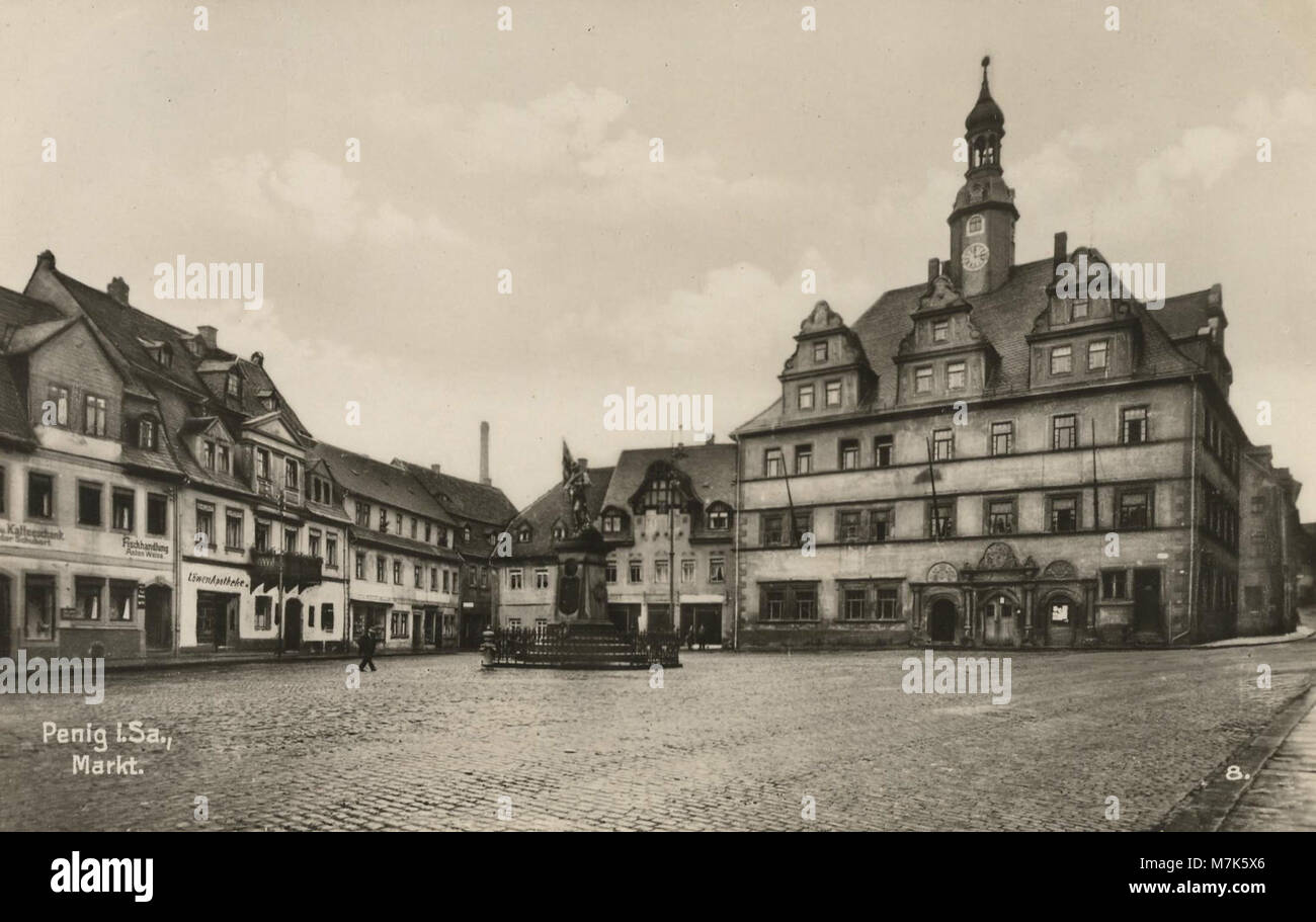 Postcard showing the Marktplatz (market square) in Penig, Sachsen ...