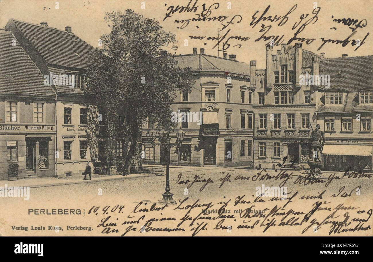The market square of Perleberg, Brandenburg, features the Roland statue ...