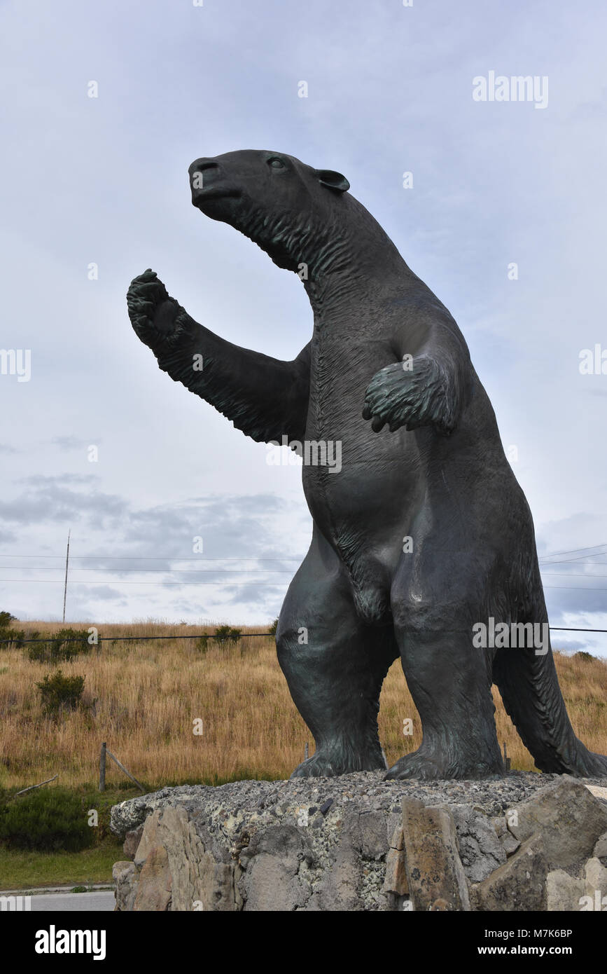 A Milodon statue welcomes visitors to the town of Puerto Natales, Chile ...