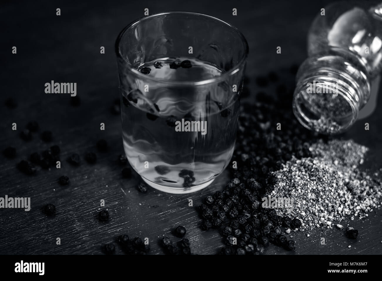 Close up of water of herb black pepper,kali mari or Piper nigrum on the ...