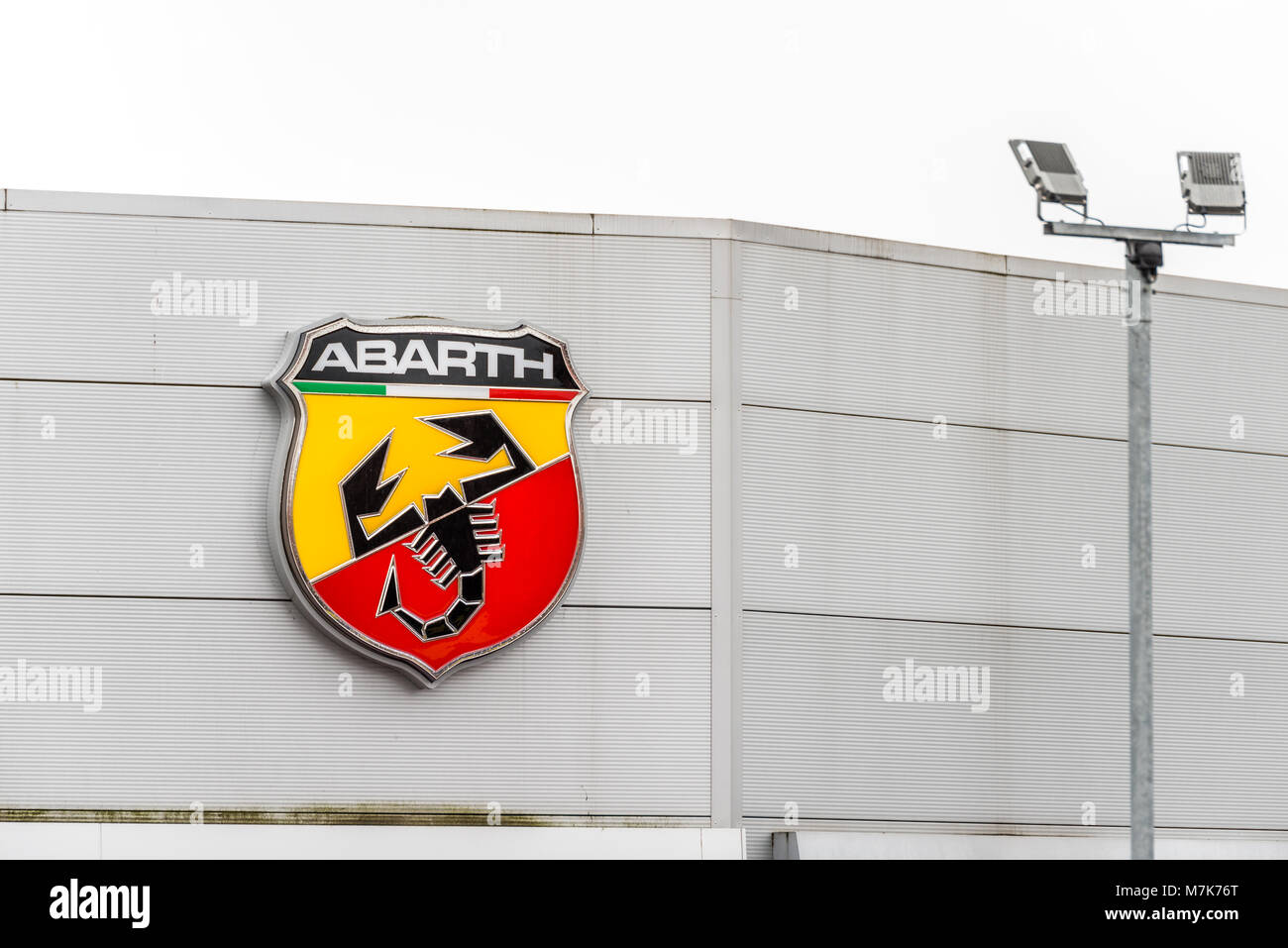 Northampton UK February 03 2018: Abarth Fiat logo sign stand in ...