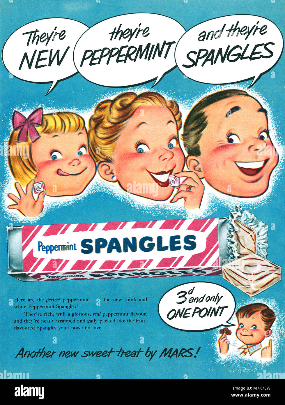 1952 British advertisement for peppermint flavoured Spangles sweets ...
